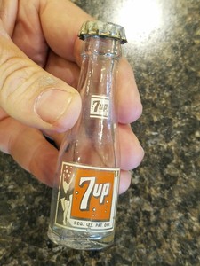 old 7 Up Mini Miniature Soda Bottle,Clear One..Bill's 7Up