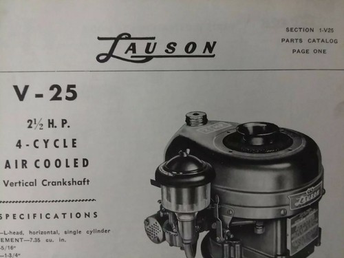 Lauson V-25 Vertical 4-Cycle Gasoline Engine Parts Manual Lawn Mower 2. ...