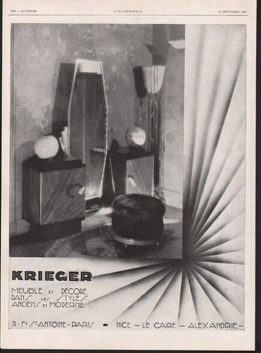 1928 KRIEGER MODERN ANCIENT FURNITURE HOME DECOR LAMP MIRROR PARIS DECO ...