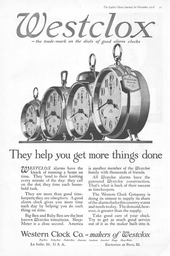 1918 Westclox Alarm Clocks Antique Print Ad WW1 Help You Get More ...