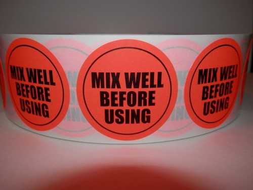 MIX WELL BEFORE USING 1 3/4" circle Sticker Label fluorescent red 250 ...
