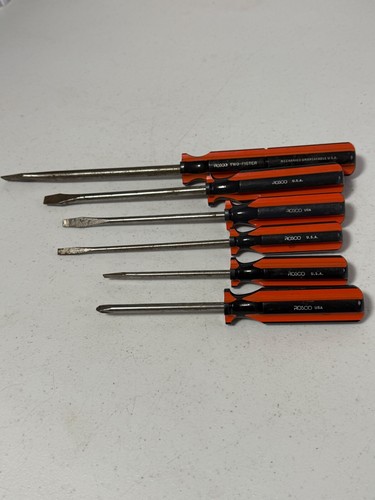 VINTAGE ROSCO TWO FISTER MECHANICS UNBREAKABLE USA SCREWDRIVER SET 6 ...