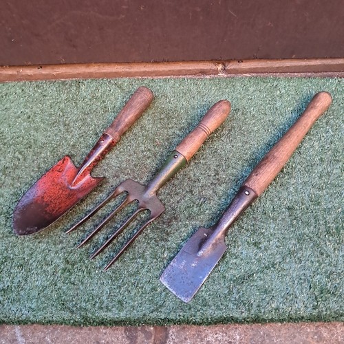 Vintage Hand Fork/ Trowel & Hand Hoe Set Wooden Handles Old Garden ...