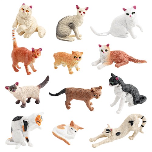 12Pcs Cat Craft Figure Miniature Mini Cat Figurines Kitty Mini Figures ...