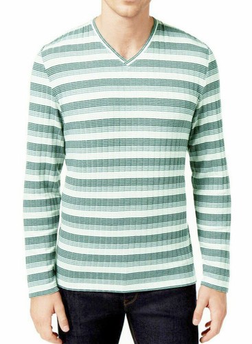 Alfani Men's Lightweight Stretch Ribbed V-Neck Green Tide Striped ...