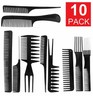 10Pcs Black Pro Plastic Barber Brush Combs Salon Hair Styling Comb Set ...