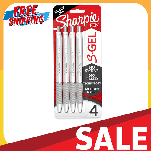 Sharpie S-Gel Gel Pens Medium Point (0.7mm) Black Ink 4 Count white ...