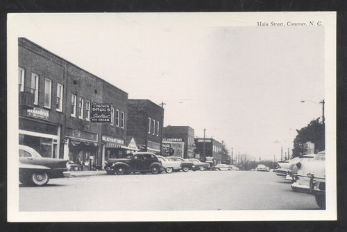 CONOVER NORTH CAROLINA DOWNTOWN STREET SCENE STORES OLD CARS POSTCARD ...
