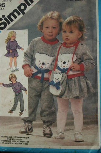 SIMPLICITY 6562 TODDLER BOYS GIRLS BEAR APPLIQUE TOP PANT SKIRT PATTERN ...
