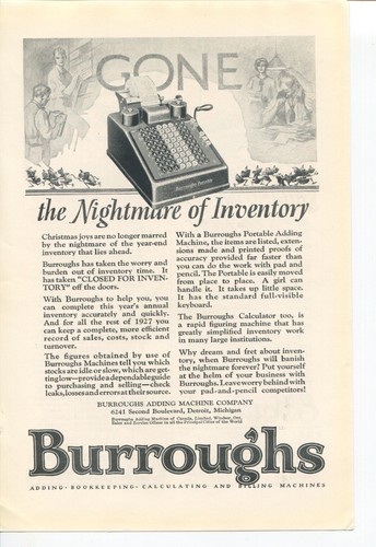 1927 BURROUGHS Adding Machine Bookkeeping Calculating & Billing VINTAGE ...