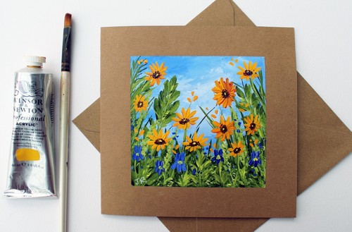 REAL PAINTING: Hand-painted Card "Wild Meadow #42" w/envelope by Judith ...