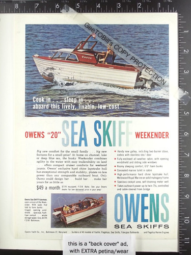 1959 ADVERTISING ADVERTISEMENT for Owens 20 Weekender Sea Skiff boat | eBay