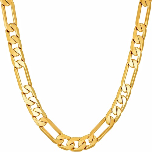 LIFETIME JEWELRY Beveled Figaro Chain Necklaces for Women and Men 24k ...