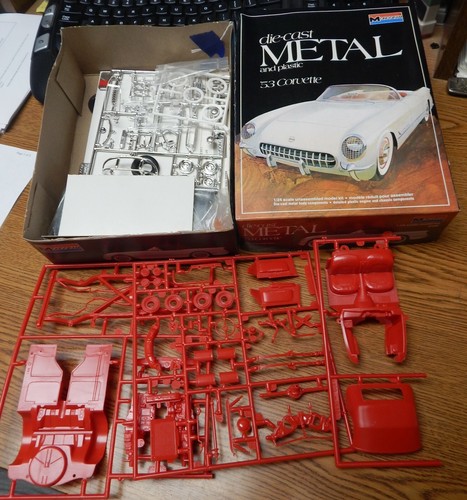 MONOGRAM 6100 1953 53 CORVETTE METAL PLASTIC CAR MODEL KIT OPEN BOX ...
