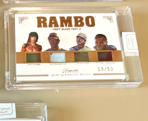 2025 KEEPSAKE RAMBO SYLVESTER STALLONE ENCASED AUTHENTIC 4-PATCH RELIC ...