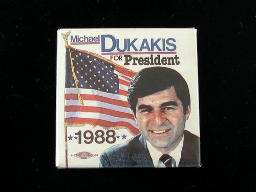 1988 MIKE DUKAKIS FOR PRESIDENT 2" X 2" PINBACK CAMPAIGN BUTTON PICTURE ...