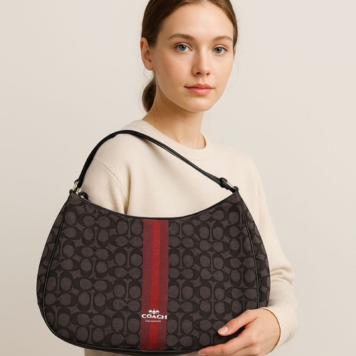 COACH Coach Signature One Shoulder Bag Red Line Logo Shoulder | eBay