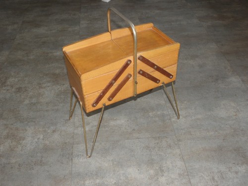 Knitting Sewing Box wooden wood Design Storage Cantilever Case Craft ...