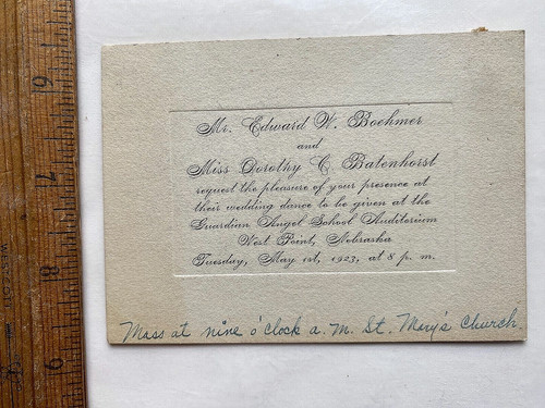 1923 Edward Boehmer-Dorothy Batenhorst Wedding Dance Invite-West Point ...