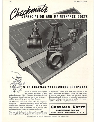 1938 CHAPMAN VALVE WATERWORKS EQUIPMENT "CHECKMATE" SALES ART AD | eBay