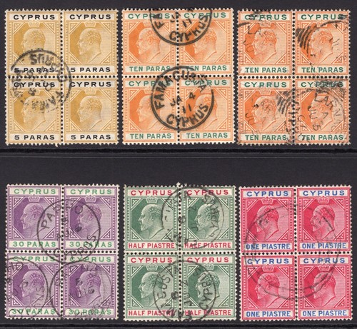 CYPRUS 1904-10 KEVII DEFINITIVE SIX VERY FINE USED BLOCKS OF FOUR TO ...