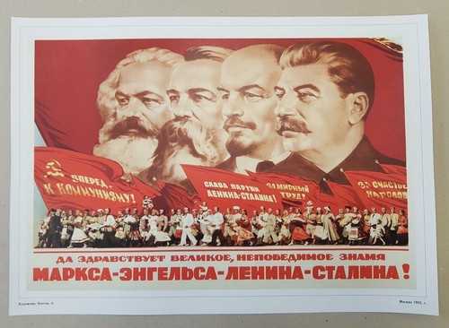 Soviet Russian WW2 Propaganda Poster Print LENIN, MARX, ENGELS, STALIN ...