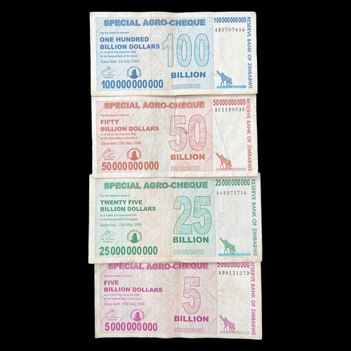 Zimbabwe 5, 25, 50, 100 Billion Dollar Special Agro Cheques Bill ...