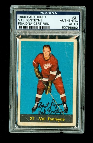 Val Fonteyne Autographed 1960 Parkhurst Hockey Card #21 Red Wing PSA ...