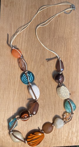 Chunky Rocks & Stone Bead Necklace w Leather & Acrylics 30" | eBay