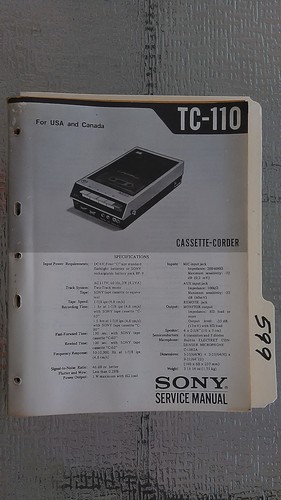 Sony tc-110 Service Manual original repair book schematic 29 pages 1972 ...