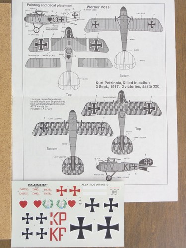 1/48 ScaleMaster/ Glencoe ALBATROS D.III: Werner Voss Instructions ...