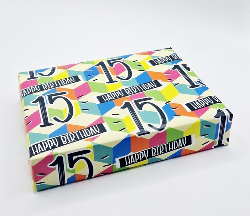 2 Sheets 15th Birthday Wrapping Paper Age 15 Giftwrap Multi FUN CUBES ...