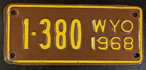 Original 1968 Wyoming Motorcycle License Plate County 1 Beautiful Brown ...
