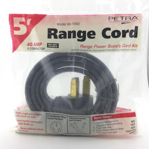 Petra 90-1062 3-Wire Range Cord 5ft 40A Washer/Dryer Electrical Cord ...