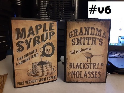 Set Of 2 primitive vintage syrup molasses kitchen Signs 5x4 inch for ...