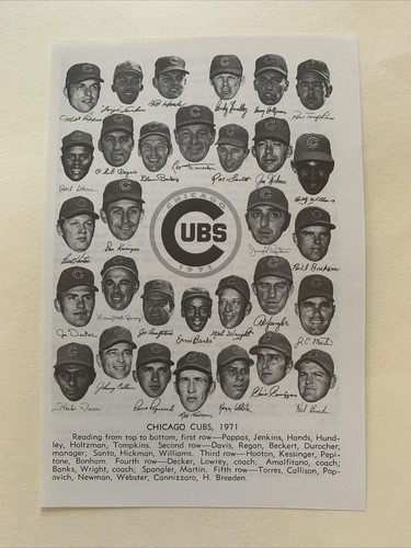 Chicago Cubs Ernie Banks Ron Santo 1971 Baseball Publication Team 5X7 ...