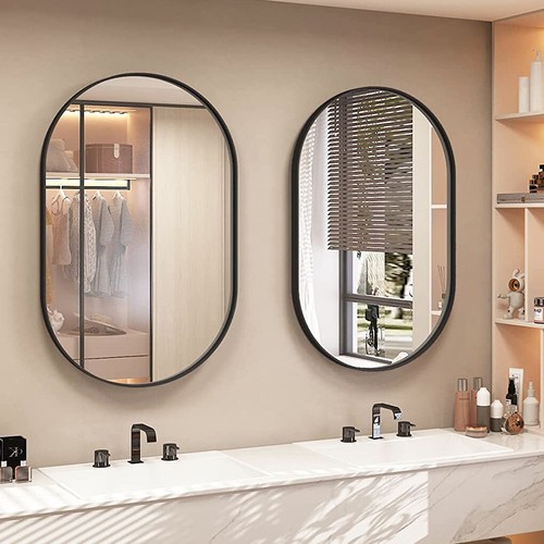 Thin Aluminum Frame Capsule Mirror Oblong Bathroom Mirror Wall Vanity ...