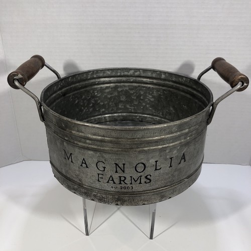 Magnolia Farms Galvanized Farmhouse Tub Bucket Planter Est 2003 Rustic ...