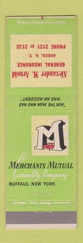 Matchbook Cover - Merchants Mutual Insurance Alexander Arnold Avoca NY ...