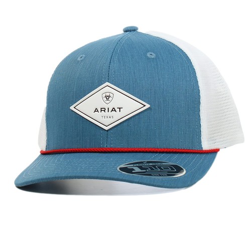 ARIAT Men's Flexfit 110 Cap, Blue with Diamond Logo, Red Rope on Bill, White ... | eBay