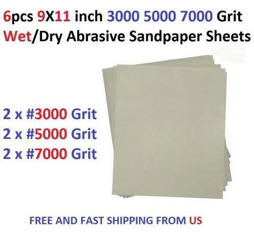 6pcs 9X11 inch 3000 5000 7000 Grit Wet/dry Abrasive Sandpaper Sheets | eBay