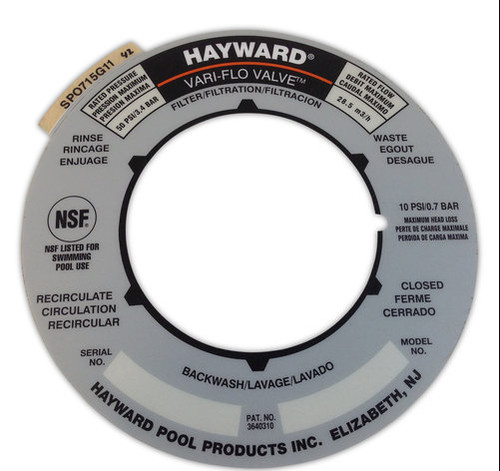 OEM Hayward Sand Filter Valve Replacement Label Plate Sticker SPX0710G ...