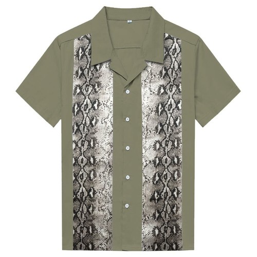 Men Shirt Snake Animal Print Shirt Rockabilly Hip Hop Short Sleeve ...