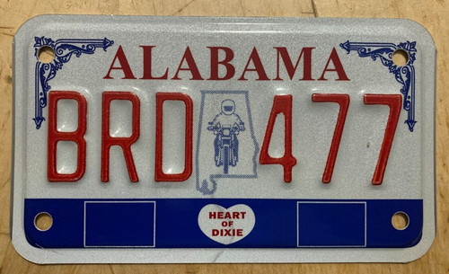 ALABAMA CLEVER GRAPHIC MOTORCYCLE CYCLE LICENSE PLATE " BRD 477 " HEART ...