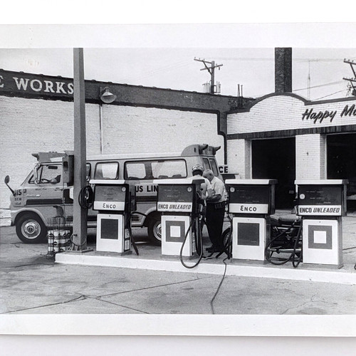 Vintage Photo Gas Service Station Enco Pumps Bus Motorcycle | eBay