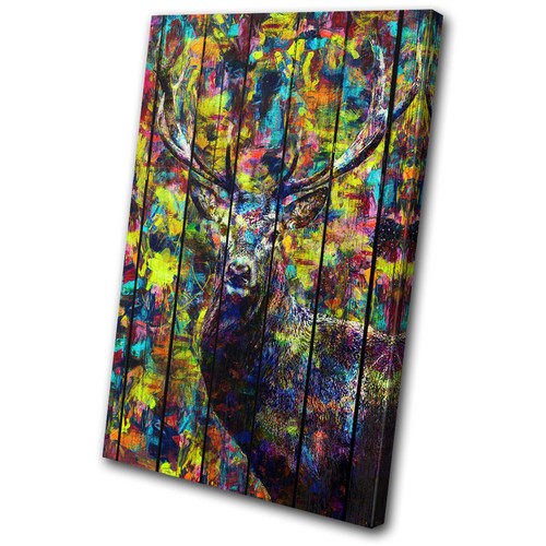 Colourful Stag Deer Wood Animals SINGLE CANVAS WALL ART Picture Print ...