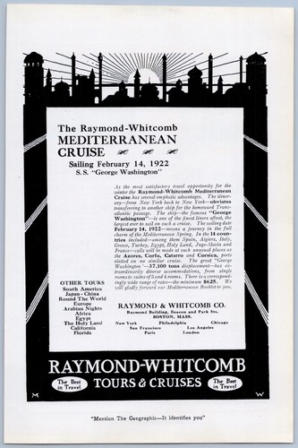 1921 Raymond Whitcomb Cruise Travel Ad Mediterranean SS George ...
