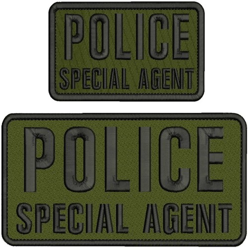 POLICE SPECIAL AGENT embroidery patches 4x8 and 3x6 hook on back BLACK ...
