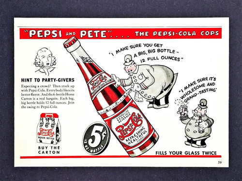 Vintage 1940 Pepsi Cola ad orignal pepsi and pete cops half pg ...