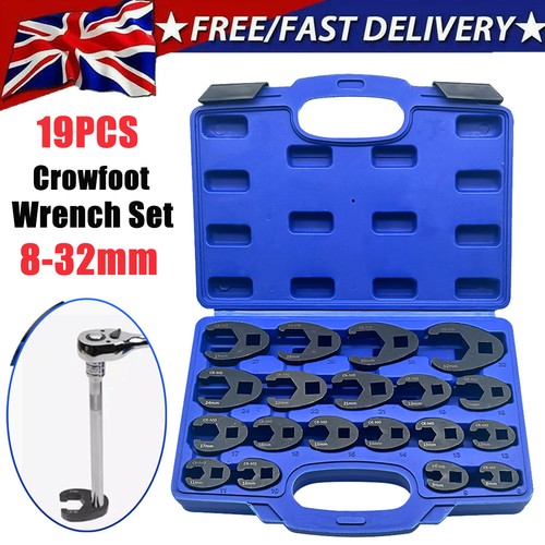 19Pcs Metric Crowfoot Wrench Set 8-32mm 3/8" 1/2" Drive Large Crows ...